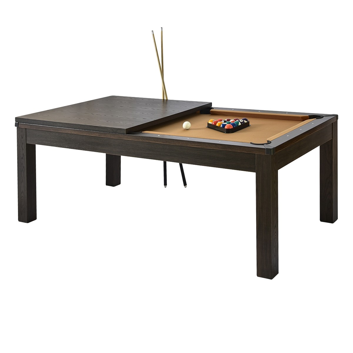 Table de Billard convertible bois foncé tapis beige